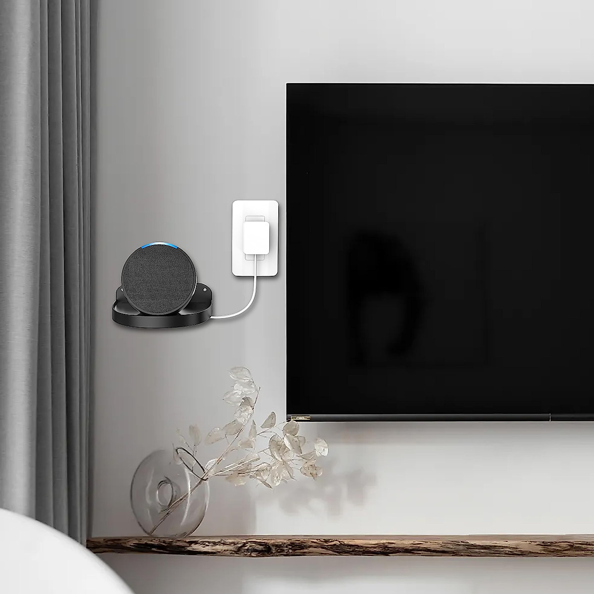 Compatible with Amazon Echo Pop Holder Echo Pop Stand Mount Echo Pop Wall Mount with Integrated Cable Management, No Screws Required, Speaker Accessories Rack (Echo Pop, Black, JT01) 2 Pieces