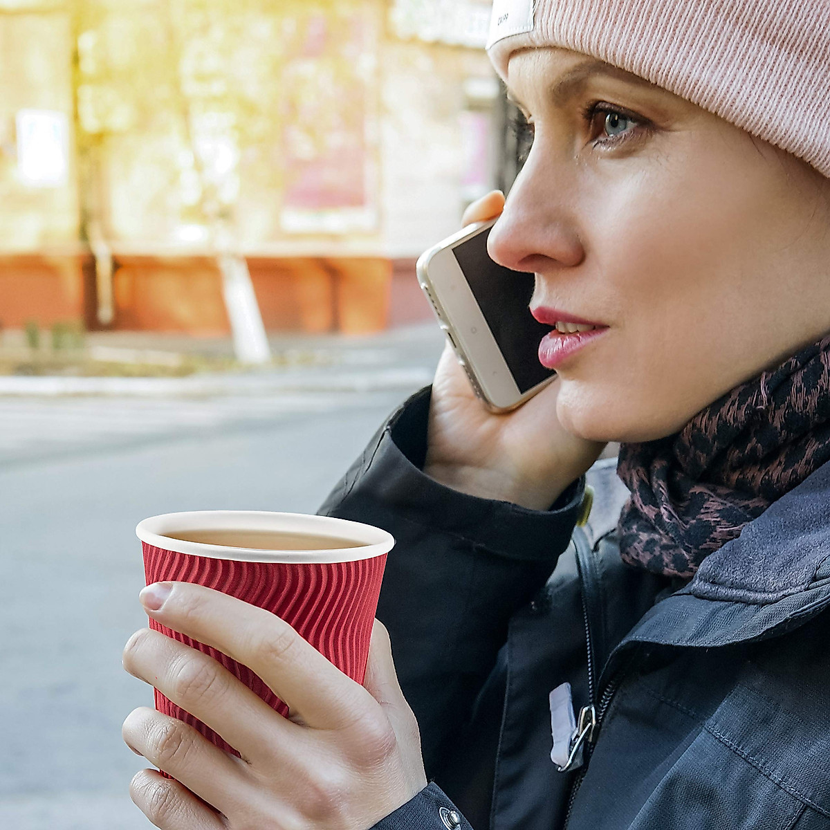 NYHI Set of 150 Ripple Insulated Red Paper Cups CoffeeTea Hot Cups Recyclable 3 Layer Rippled Wall For Better Insulation Perfect for Cappuccino Hot Cocoa or Iced Drinks 8 ounce