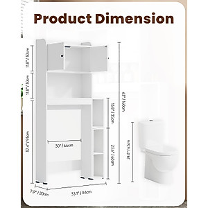Seeday Over The Toilet Storage Cabinet, Space Saver Bathroom Shelf Over Toilet with Toilet Assistance Cabinet, Bathroom Storage Over The Toilet with Adjustable Feet Pad