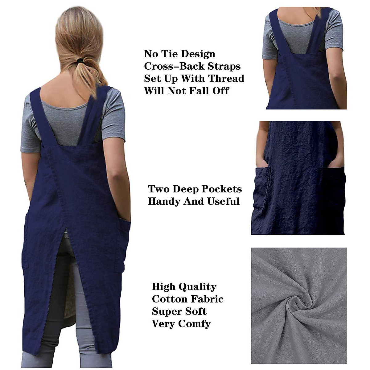 TBA Cotton Linen Apron Cross Back Apron for Women with Big Pockets Square Pinafore Dress for Baking Cooking BBQ & Grill