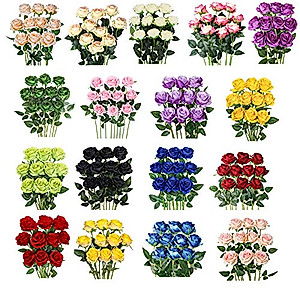 Luyue Artificial Silk Black Rose Flower Bouquet Wedding Party Home Decor, Pack of 10-Black