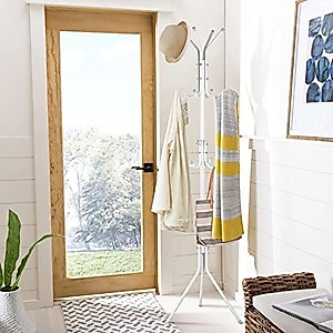 Yosoo Standing Entryway Coat Rack, Metal Coat Hat Rack Tree Stand Hanger Organizer for Jacket, Purse, Scarf Rack, Umbrella (White)