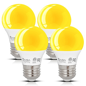 Simba Lighting LED Bug Non-Attracting Yellow Bulb 5W 40W Equivalent (4 Pack), Great for Outdoor Porch Light, Patio, Security, Night Light, Amber Warm Light, Compact A15 Shape E26 Medium Base