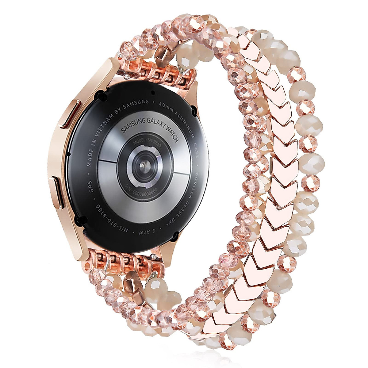 MOFREE Beaded Bracelet Compatible with Samsung Galaxy Watch7/6/5/4 40/44mm Band/Active 2,Watch 4 Classic 42mm 46mm,Watch 5 Pro 45mm Band Women,20mm Handmade Fashion Elastic Crystal Beads Bracelet