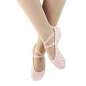 Danzcue Adult Stretch Canvas Split Sole Ballet Slipper, Pink, 10.5 M
