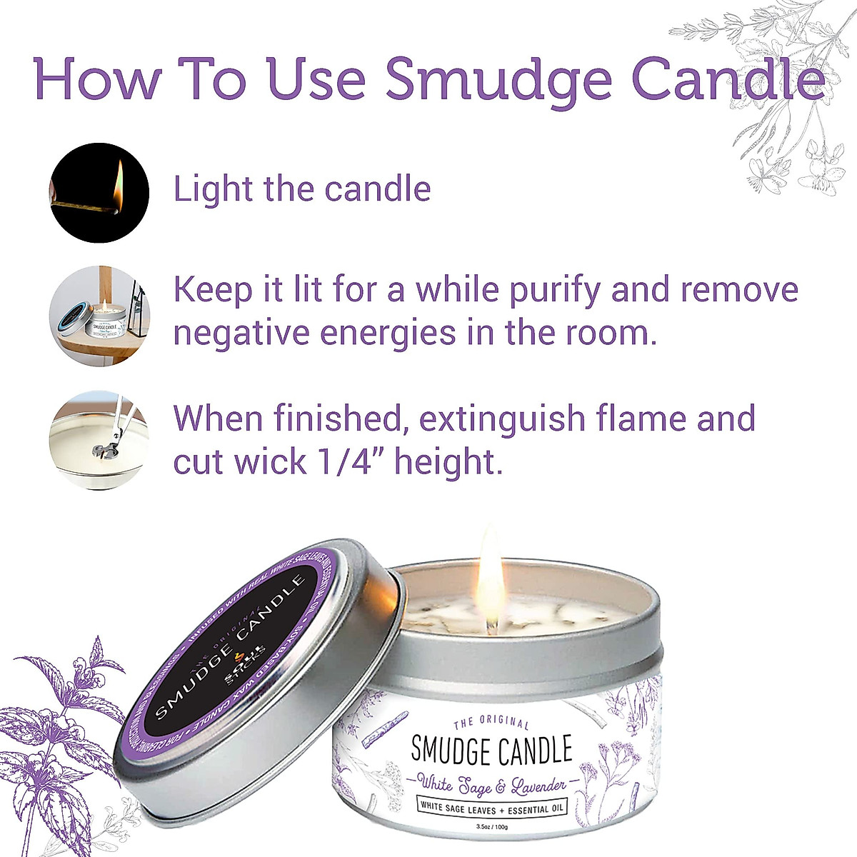 Soul Sticks Smudge Candle for Cleansing House, Meditation, Chakra Healing, Aromatherapy (White Sage & Lavender)