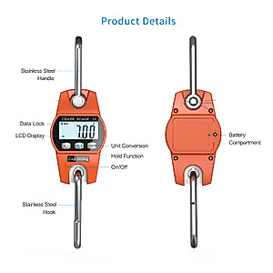 Outmate 660lb/300kg Digital Crane Scale - Compact LCD Handheld Hanging Scale for Garage, Farm, Hunting, Fishing & More(300kg/Plastic/Orange)