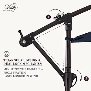 VINEY 10FT Patio Offset Umbrellas Cantilever Umbrella, Large Outdoor Umbrella w/Infinite Tilt, RECYCLED FABRIC Canopy & Cross Base for Backyard, Poolside, Lawn and Garden (Navy Blue)