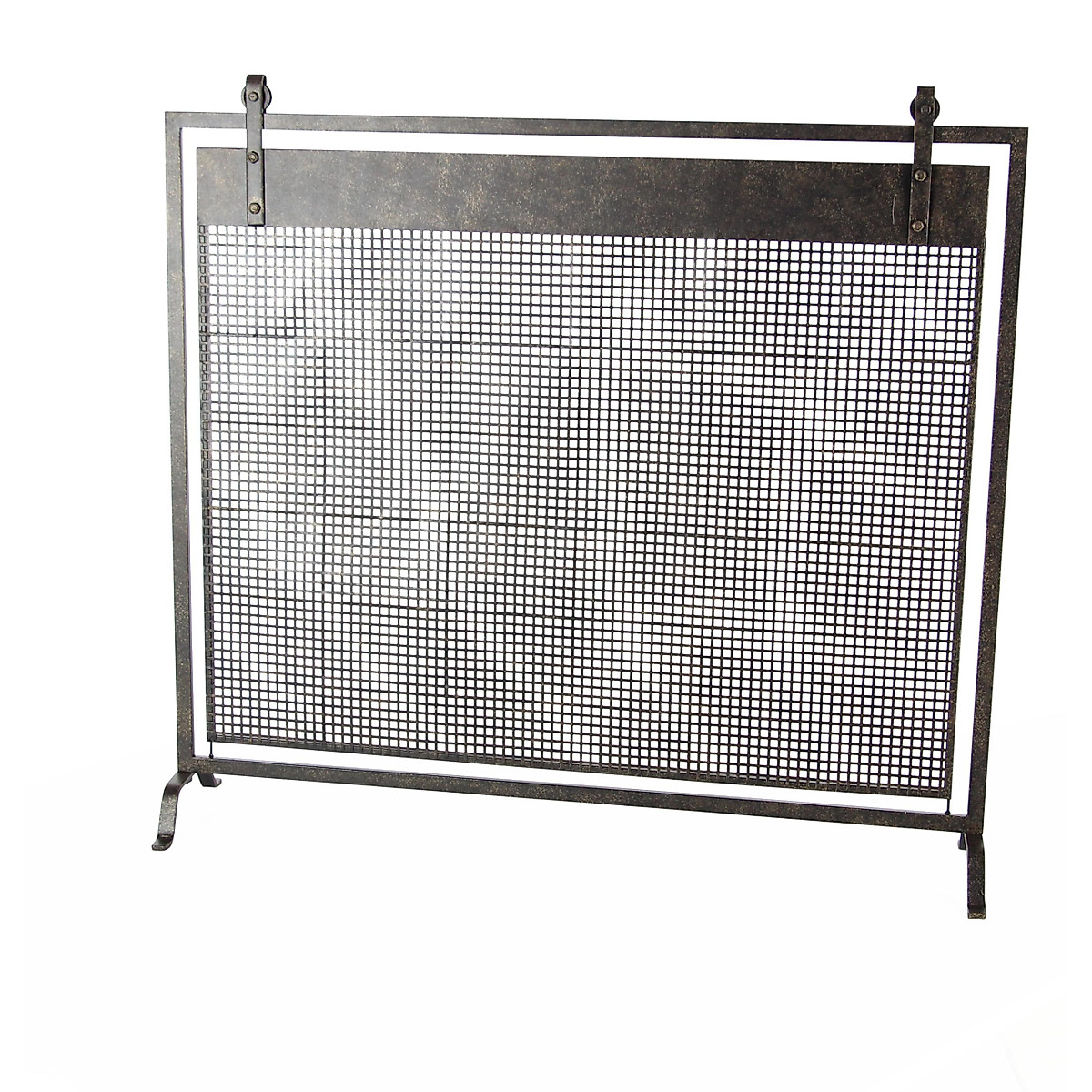 Deco 79 Metal Geometric Fireplace Screen Suspended Grid Single Panel with Bolted Detailing, 38" x 9" x 35", Black