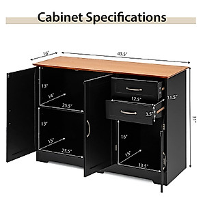 Giantex Buffet Sideboard Storage Credenza Cabinet Console Table Kitchen Dining Room Furniture Organizer, Entryway Cupboard with 2-Door Cabinet and 2 Drawers (Black & Vermilion)