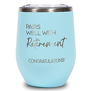 Retirement Gifts for Women Men - Happy Retirement Wine Tumbler Mug Presents - Retirement Gift for New Beginnings - Ideas for Retired Coworker, Boss, Friend, Mom, Dad, Colleague, Farewell (Blue)