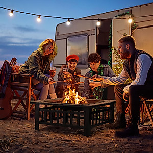 Devoko Outdoor Fire Pit, 32 Inch Firepit Table Metal Outdoor Fireplaces with Waterproof Cover for Outside Patio Camping (Black)