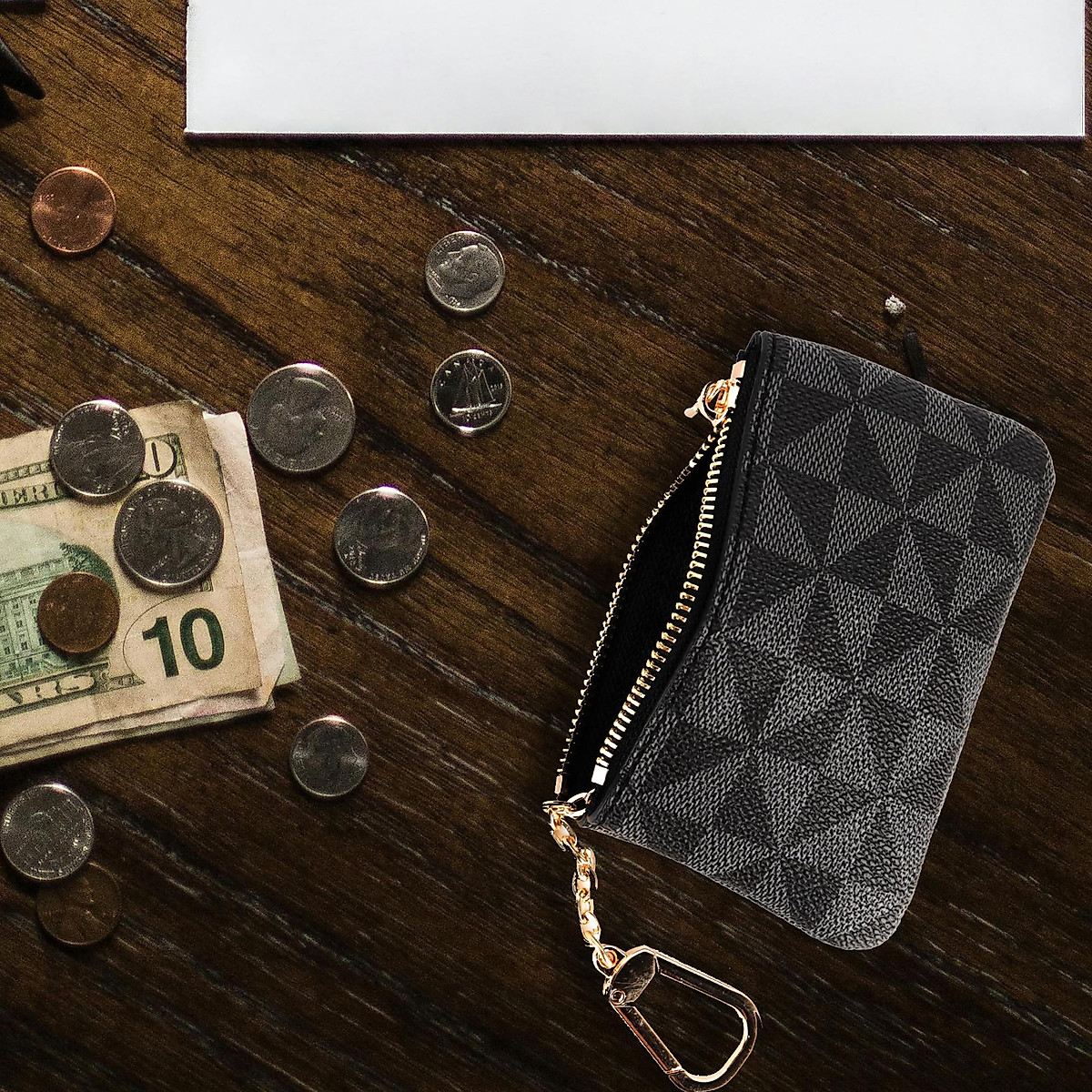 Veki Coin Purse Change Mini Purse Wallet With Key Chain Ring Zipper for Men Women Fashionable Bag Key Chain Pendant Leather Classic Clutch Purse(Black)