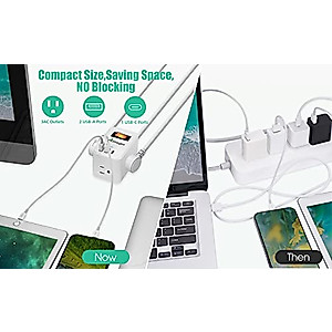 Alitayee Travel Power Strip, Portable Power Strips with 3 Outlets 3 USB Ports 15.5W Fast Charging and 6 ft Flat Plug Extension Cord No Surge Protector for Cruise Travel Hotel College Dorm Home Office