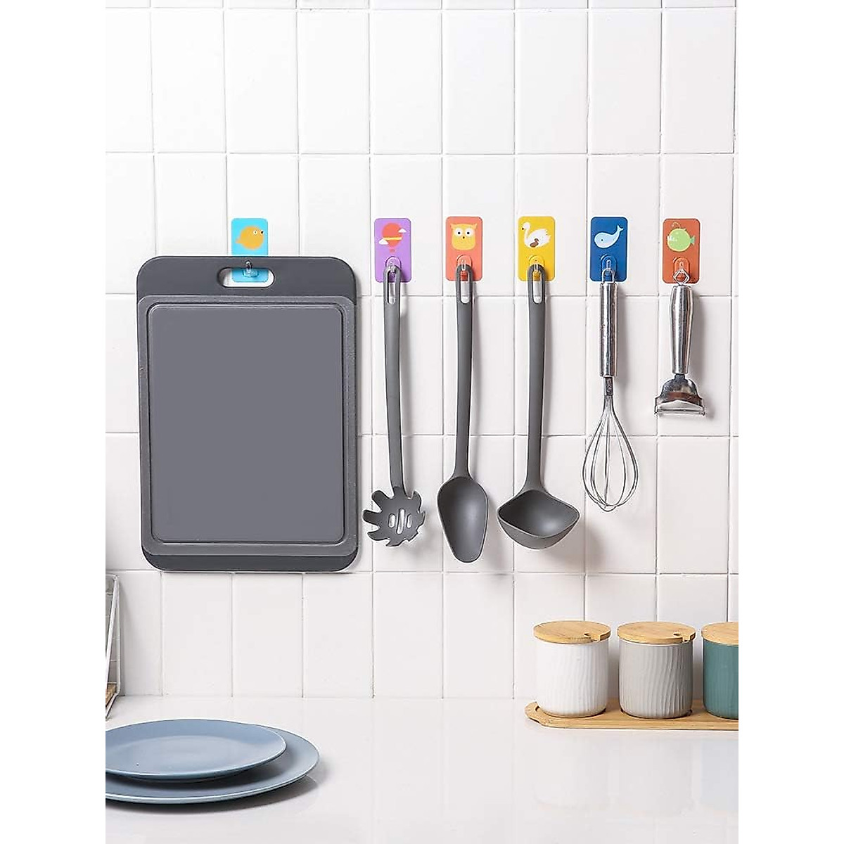 MOVALUE Kids Wall Hooks - Adhesive Wall Hanging Hooks for Kids - Cute Wall Animal Hooks - Towel Hook Child - Childrens Hangers for Bedroom, Bathroom or Nursery, 8 Pack