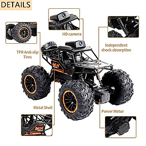 ROVPRO RC Car, 1:18 Remote Control Car with Camera, High Speed Alloy Off Road Truck Fast Racing Vehicle Electric Hobby Toy Car Gift for Boys Kids Teens Adults