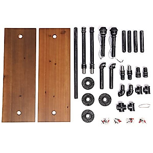 TFCFL Industrial Pipe Shelving with Light, 2 Tier Wall Mounted Steampunk Metal Pipe Floating Shelves Unit Rustic Hanging Book Organizer Storage Bookshelf with Wood Board for Home Office