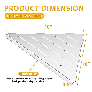 Neodrain 10“ Brushed Corner Wall Shelf Set of 2, Floating Corner Shelves for Wall, 304 Stainless Steel Shower Storage Shelves for Bathroom,No Drilling