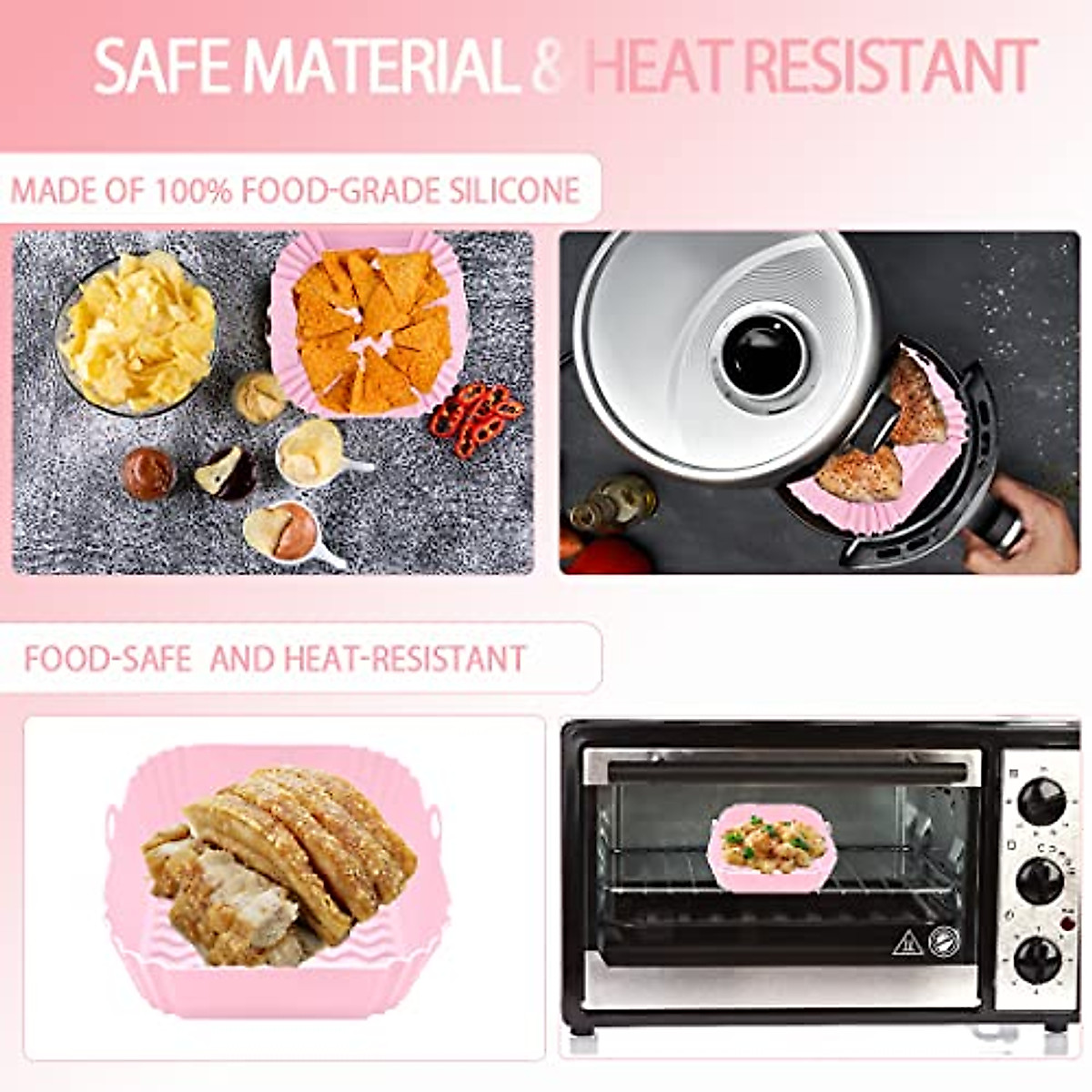 Umintzkss 2PCS Air Fryer Silicone Liners 8.5 inch, Reusable Air Fryer Liner Replacement for Paper Liner, Non-Stick Airfryer Liner Silicone, Multipurpose for Air Fryer, Oven, Steamer Pot (Pink, Blue)