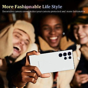 Kanosan Compatible for Samsung Galaxy S23 Ultra Camera Lens Protector, Aluminium Alloy Ring 9H Tempered Glass Decorative Accessories Camera Cover for Galaxy S23 Ultra Glitter Pink