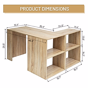 FurnitureR Home Office L-Shaped Computer Desk with Storage Shelves, 47" and 35" Corner Desk Space-Saving Writing Table Gaming PC Workstation (Light Brown)