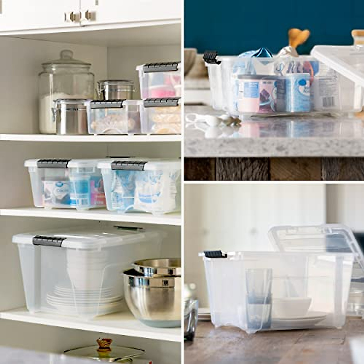 IRIS USA 72 Qt. Plastic Storage Container Bin with Secure Lid and Latching Buckles, 4 pack - Clear, Durable Stackable Nestable Organizing Tote Tub Box Sports General Organization Garage Large