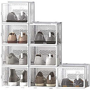 FUNLAX Shoe Boxes Clear Plastic Stackable, 8 Pack Clear Shoe Boxes Stackable Transparent, Shoe Storage Boxes, Plastic Shoe Boxes with Lids, Shoe Box Storage Containers