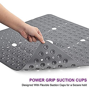 Reetual XL Shower Mats for Showers Anti Slip - 27x27 Bath Tub Mat and Shower Floor Mat. Powerful Suction Cup Shower Mat with Drain Holes. Grey Bath Mat for Shower, Non Slip for Elderly and Kids
