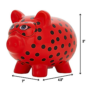 Miraculous Ladybug Piggy Bank for Girls – Kids’ Ceramic Coin Bank, Red