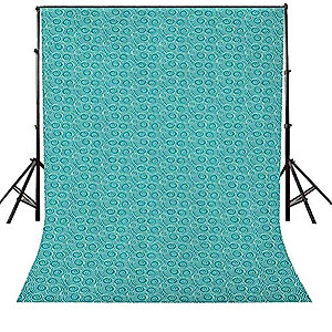 9x16 FT Ivory and Blue Vinyl Photography Backdrop,Oriental Doodle Style Spirals Pattern Ancient Middle Motifs Background for Baby Birthday Party Wedding Graduation Home Decoration