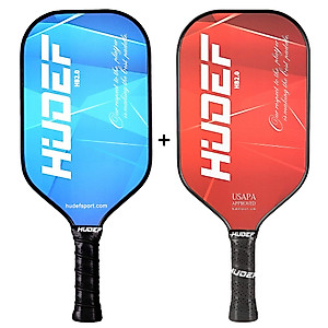 HUDEF HB 2.0 Blue+Red Pickleball Paddles, Lightweight Graphite Carbon Fiber Face Racquet Rackets Elongated Racket,Honeycomb Core,Cushion Comfort Grip USAPA Approved