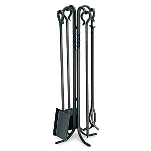 Pilgrim 18001 Tall 5 Pc Lodge Heavy Duty Fireplace Set in Matte Black Finish
