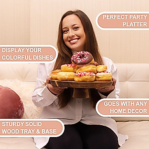 Swivel Convertible Base Acacia Wood Cake Stand, Wedding Cake Stand, Wooden Cake Stands for Snacks and Desserts. Rustic Cake Stand for Cupcakes, and Rustic Cake Stands for Wedding Cakes.