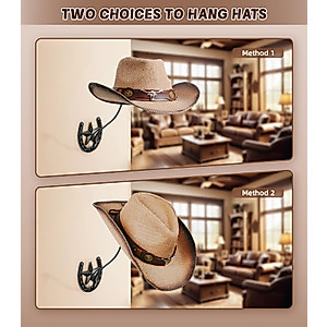 Cowboy Hat Holder 2 Pack Cast Iron Cowboy Hat Rack for Wall Horseshoe Cowboy Hat Hook Rustic Metal Western Decor for Home Bedroom Living Room Entryway Cowboy Hat Storage Men's