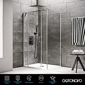 gotonovo Bathroom Matte Black 10 Inch Rainfall Shower Head Ceiling Mount with Handheld Spray Shower Mixer Faucet Luxury High Pressure Shower Combo Set Rough-in Valve and Shower Trim Included