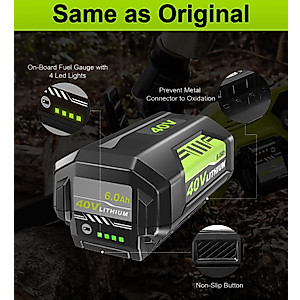 Upgraded 6000mAh Replacement for Ryobi 40V Battery and Charger Combo Compatible with Ryobi Battery 40V OP4026 OP40601 OP4050A OP4040 OP4030 OP4050 Replacement for Ryobi 40 Volt Charger OP401 2-Pack