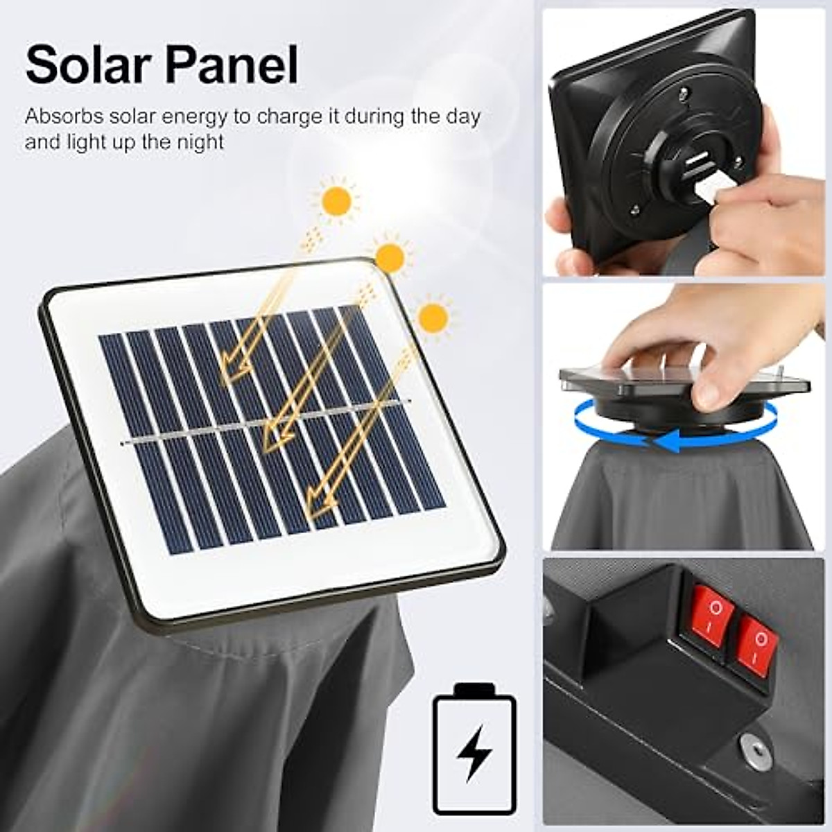 FLAME&SHADE 10 ft Solar Powered Outdoor Market Patio Table Umbrella with LED Lights and Tilt, Anthracite