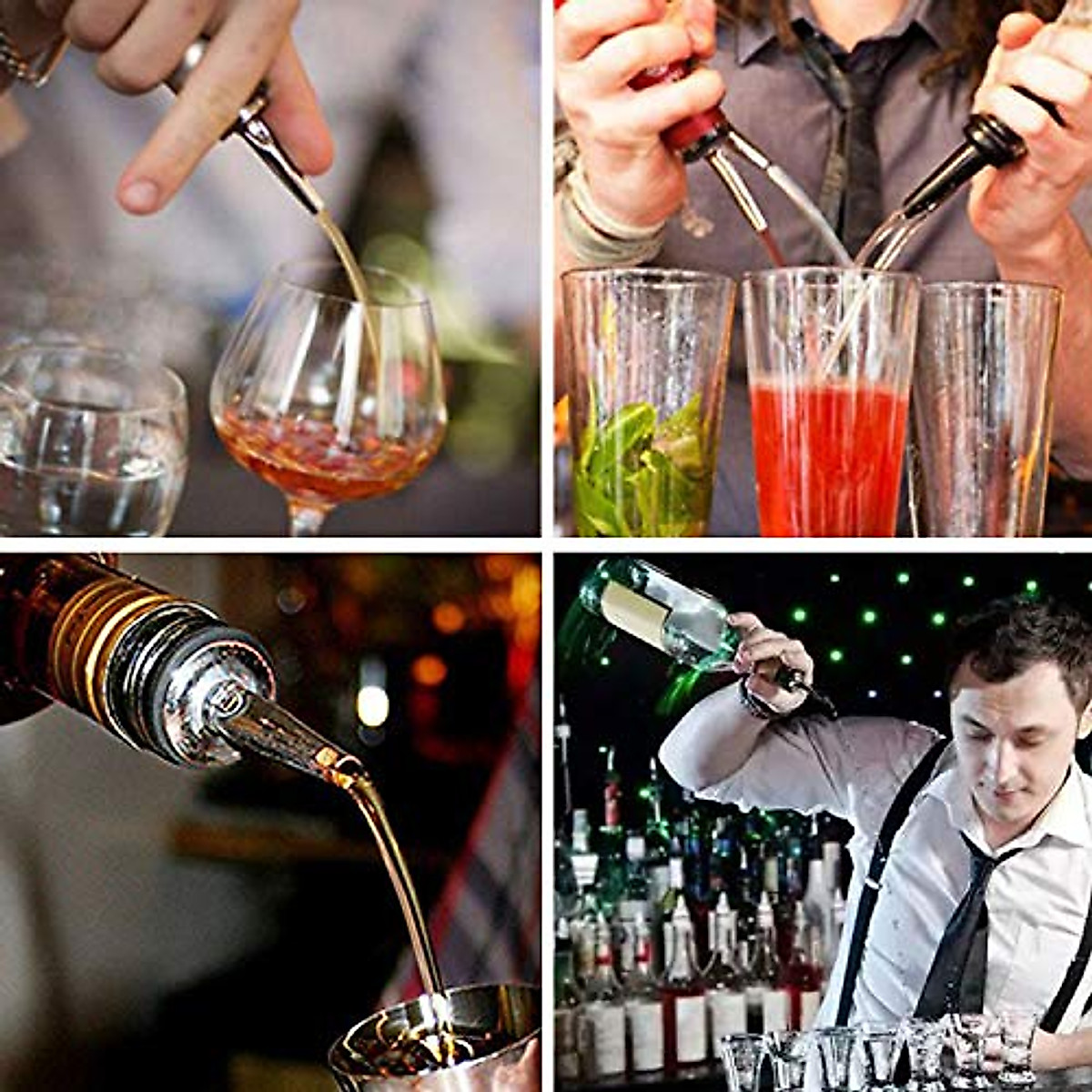 6PCS Stainless Steel Pourers, BALTRE Speed pourer, Liquor Bottle Pourers and Vinegar Tapered Stopper Spout, Liquor Pourers with Rubber Dust Caps