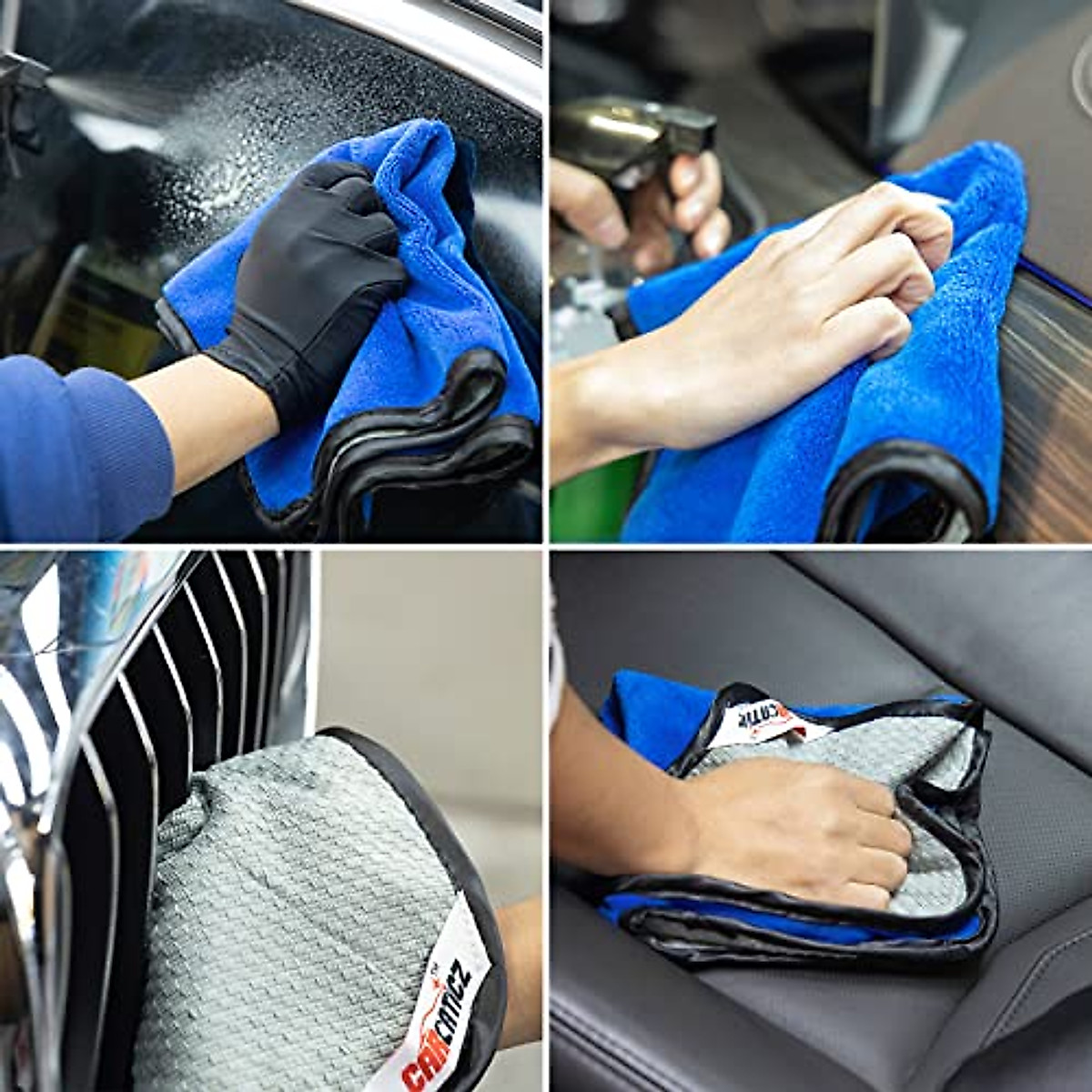 CARCATICZ Microfiber Towels for Cars, Microfiber Cleaning Cloth for Cars, Waxing and Polishing Towels, Lint Free, Scratch-Free, High Absorption, Blue & Gray, 16 in x 16 in, 530gsm, 6pack