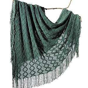 lifein Green Throw Blanket for Couch-Soft Knitted Farmhouse Boho Throw,Cozy Knit Small Lightweight Blankets&Throws with Tassel for Bed,Chair,Sofa,Living Room,Home Decor,Woman,Spring(Green,50 * 60in)