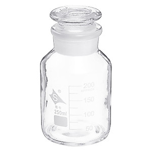 PATIKIL 250mL Reagent Media Bottle, 1Pcs Round Graduated Glass Storage Bottle with Clear Cap for Chemistry Lab Universities Home, Clear