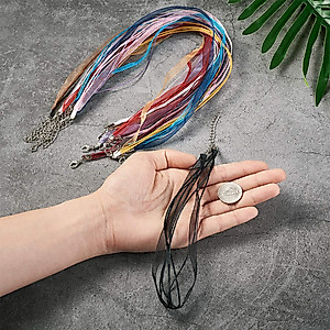 Beadthoven 100 Strands Multi-Strand Ribbon Necklace Cord with 3 Loops Waxed Cord Organza Ribbon Alloy Lobster Claw Clasps Chains for Necklace Making 17.7" Solid Mixed Color