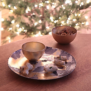 Beatriz Ball GLASS New Orleans Large Round Painted Platter (Blue & Gold)