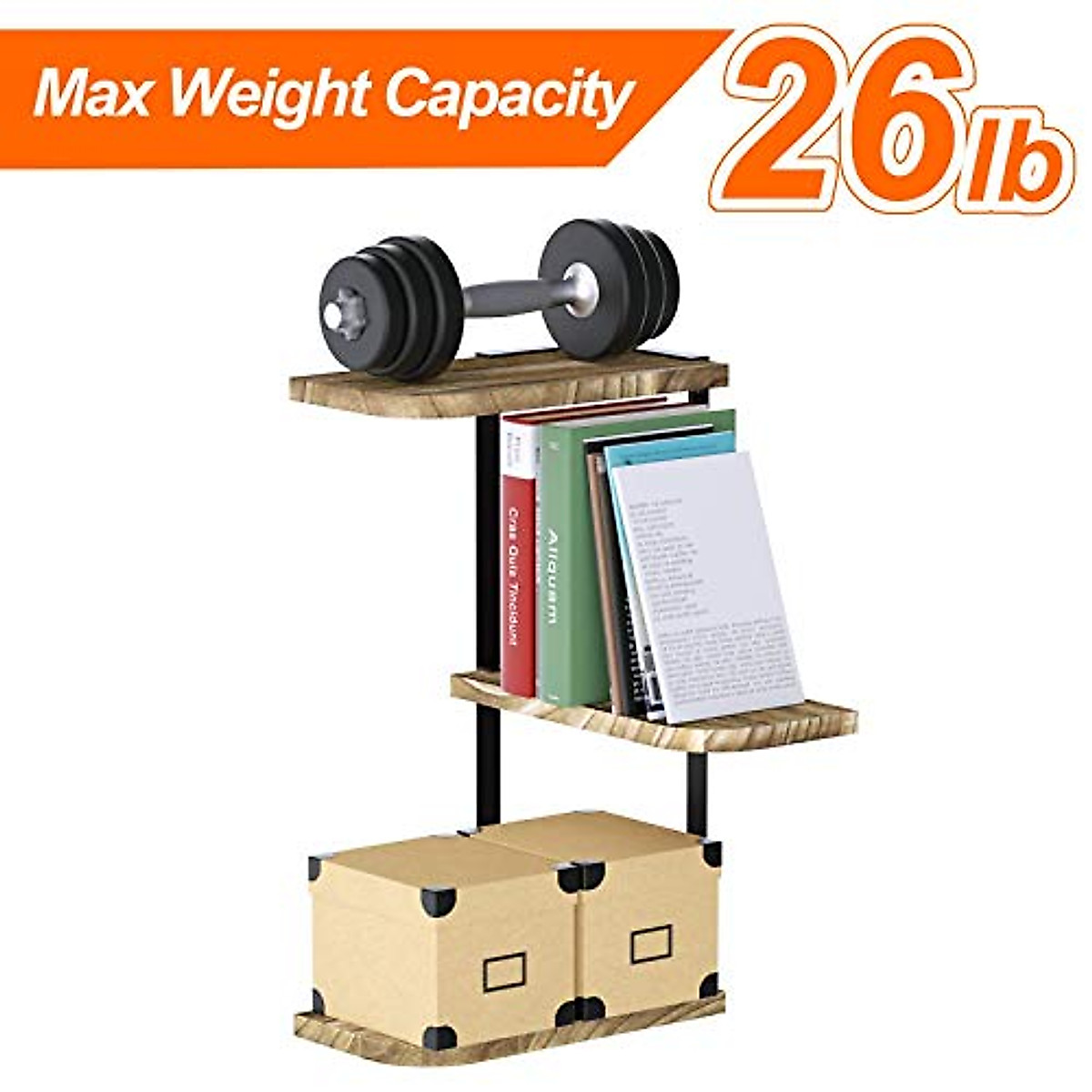 Love-KANKEI Corner Shelf Wall Mount of 3 Tier Rustic Wood Floating Shelves for Bedroom Living Room Bathroom Kitchen Office and More Carbonized Black