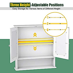 Tangkula Bathroom Cabinet Wall Mounted with Double Mirror Doors, Wood Hanging Cabinet with Doors and Shelves, Bathroom Wall Mirror Cabinet (White)