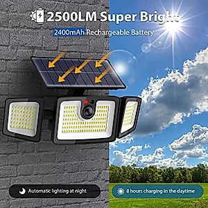 iMaihom Solar Flood Lights Outdoor, 2500LM 202 LED Security Lights, 3 Heads Motion Sensor Lights with Remote Control, IP65 Waterproof, 270°Wide Angle Flood Wall Lights for Yard Porch Garden, 2 Pack