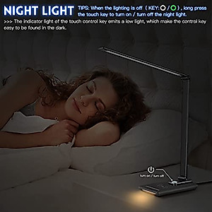 JOSTIC Led Desk lamp with Fast Wireless Charger, Night Lighting, USB Charging Port, 10 Brightness 5 Color, Natural Light Eye Caring Reading Lamp, Desk Light for Home Office, Bedside Table Lamp, Black