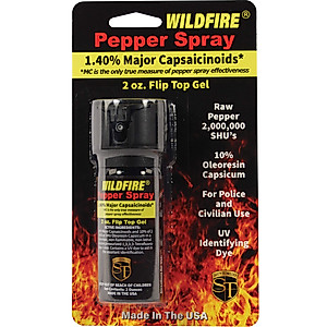 Home and Away Bundle: Wildfire 1.4% 2 Oz Pepper Gel Sticky Pepper Spray with Flip Top Actuator, Belt Clip and Key Chain and MACE 1/2 Oz Personal Pepper Spray - Lot of 2 as Shown