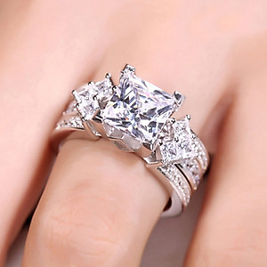 Jeulia 4.1 Carat Bridal Ring Sets for Women Princess Cut Engagement Rings Sterling Silver Wedding Band Interchangeable Rings Promise Anniversary with Jewelry Box (White, 7)