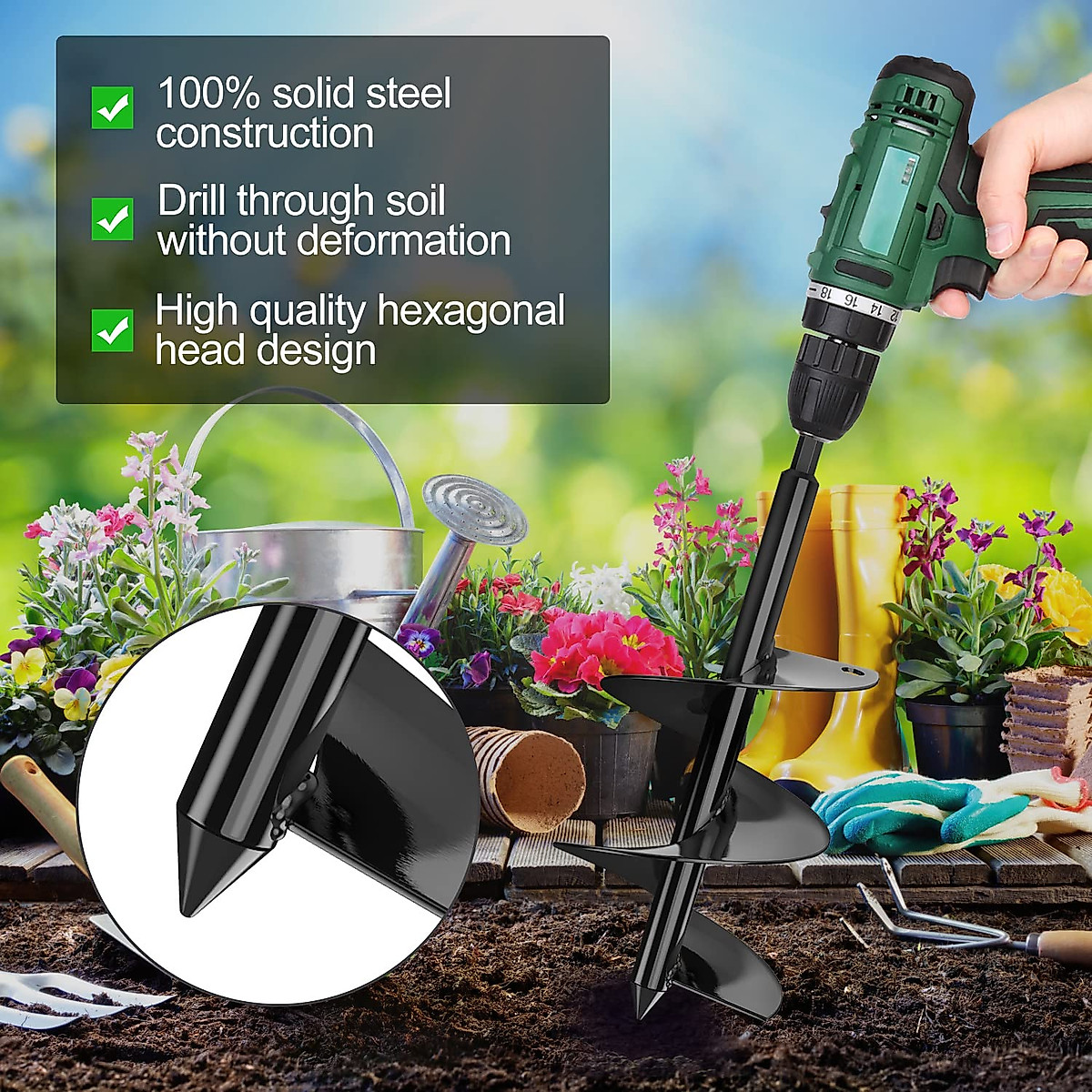 Top Hill 3.5" * 12" Auger Drill Bit for Planting, Garden Plant Flower Bulb Auger